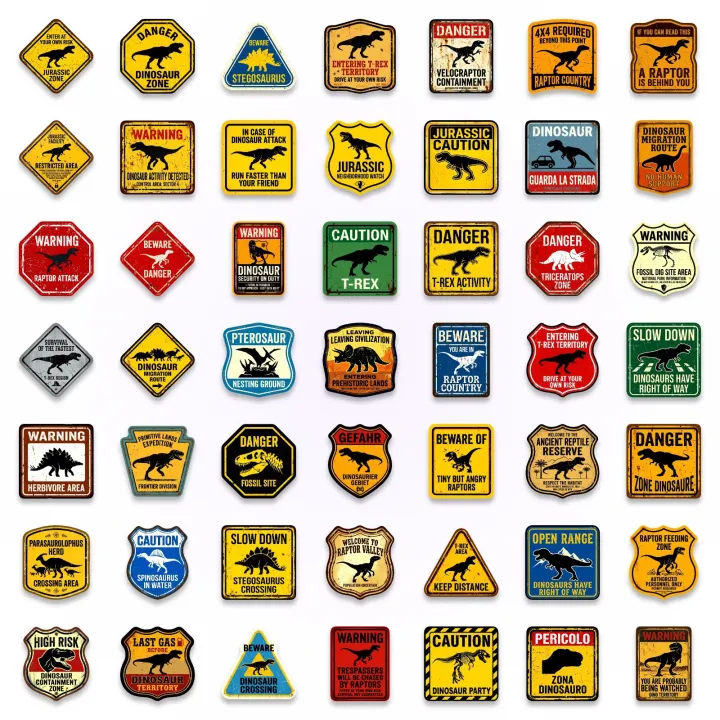 50pcs Vintage Jurassic World Warning Signs Dinosaur Painting Stickers ...
