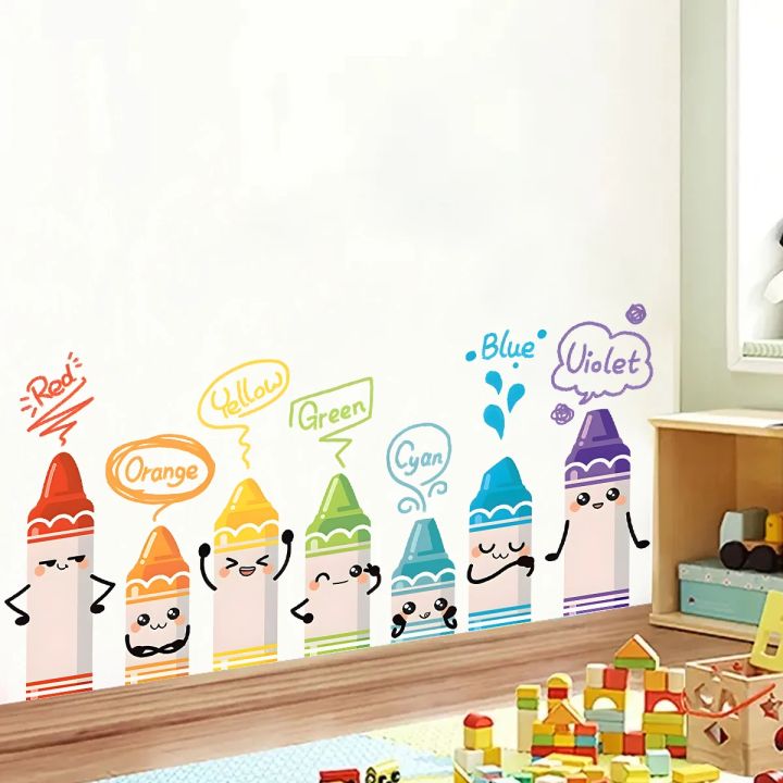 Cartoon Cute Colorful Crayon Pattern Wall Stickers for Kids Room Baby ...
