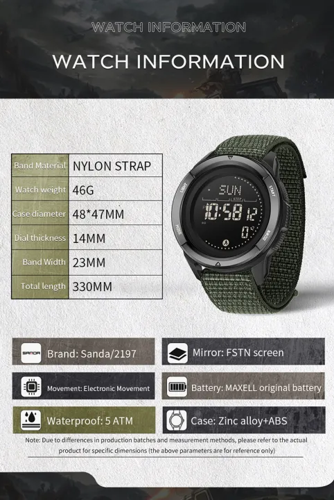 SANDA Men Electroni Watch Metronome Movement Step Counting Military ...