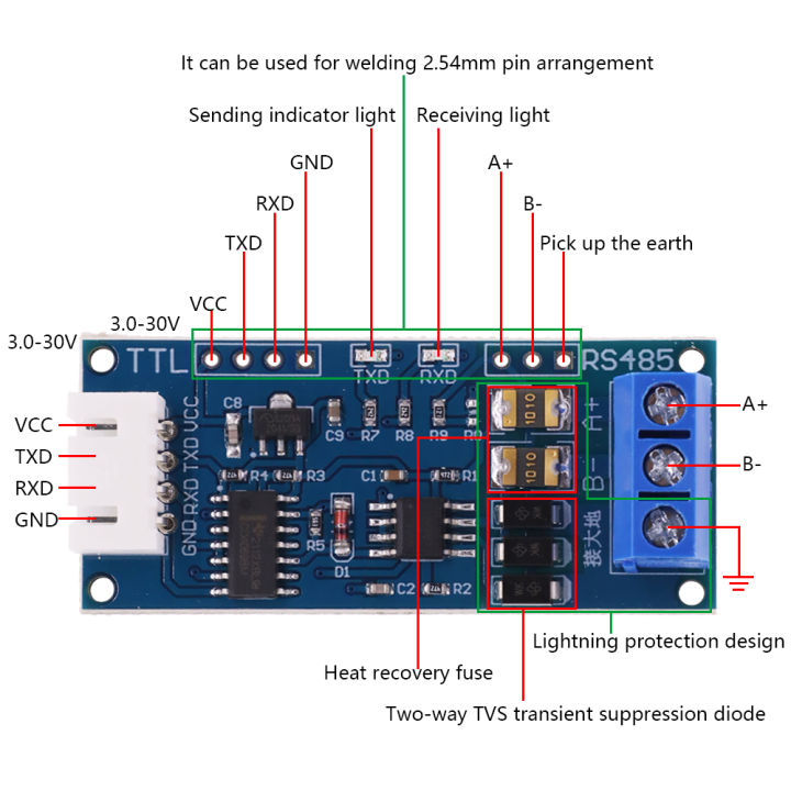TTL Turn To RS485 Module Hardware Automatic Flow Control Module Serial ...