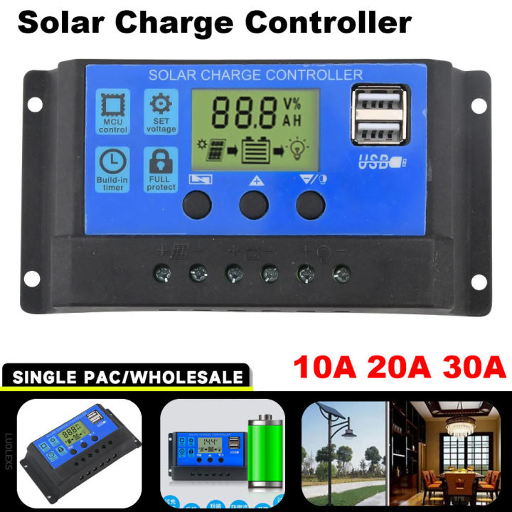 Solar Charge Controller 12V24V 30A/20A/10A Auto LCD Dual USB 5V Output ...