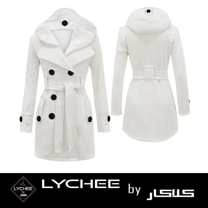 Women's Winter Hooded Trench Coat, Double Fleece, Size L, Ideal for ...