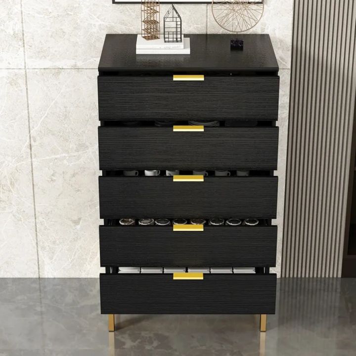 Free Standing 5 Drawer Dresser Chest for Bedroom Wooden Black, 5 Drawer ...