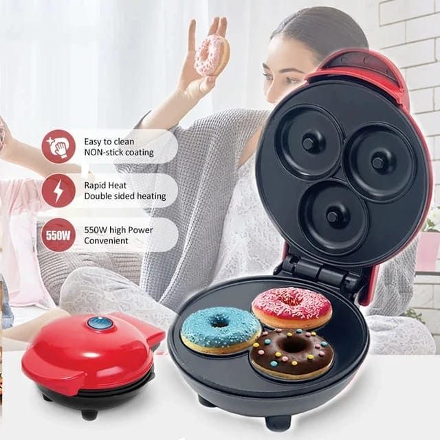 Mini Donut Maker Bread Machine 3 Doughnuts Double-sided Heating Non-stick Coating Electric Donut ...