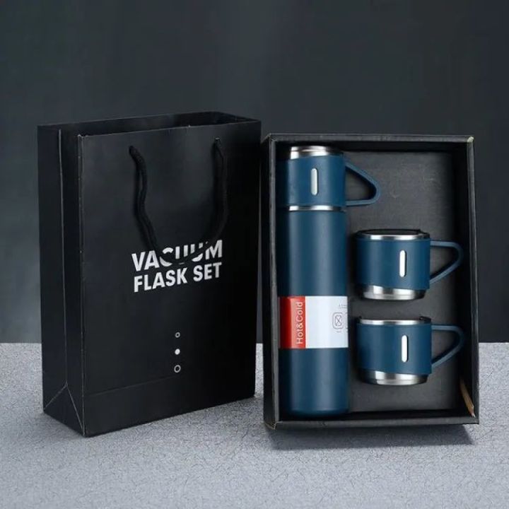 Stainless Steel Vacuum Flask & Cup Set 3 Steel Cups with Flask Combo ...