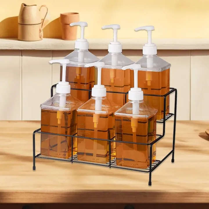 Modern Metal Syrup Bottle Holder and Wine Rack Combo, 4 Grids Kitchen ...
