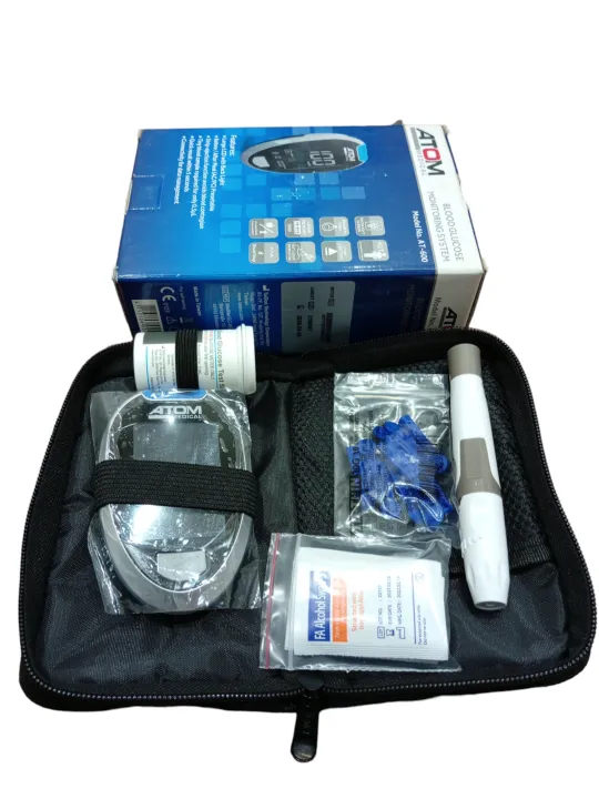 ATOM GLUCOMETER WITH 10 STRIPS + 25 LANCETS + 25 ALCOHAL SWABS | Daraz.pk
