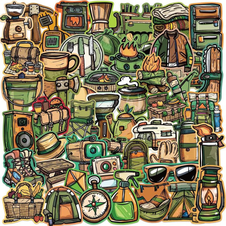 50pcs Outdoor Camping Gear Cartoon Graffiti Stickers DIY Phone Guitar ...