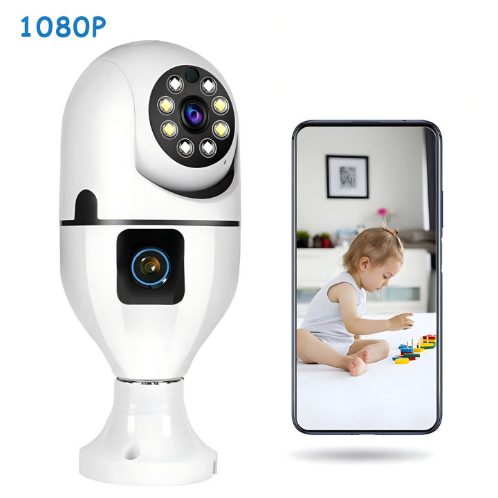 1080P E27 Bulb WIFI Camera Security Dual Lens Indoor Surveillance ...