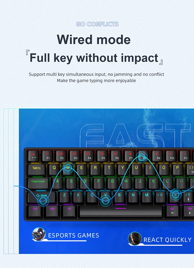 61 Keys Mechanical Keyboard Wired,APAYADO K61 RGB 60% Portable Mini ...
