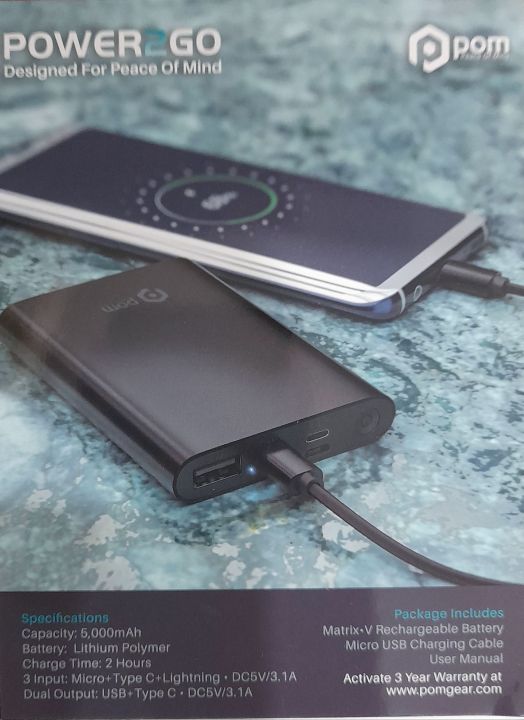 POM Matrix-V 5000 mAh ultra compact size , USB Type-C port Power bank ...