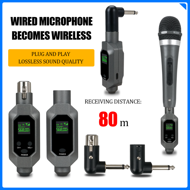 Wireless Microphone System XLR Mic Converter Adapter UHF Automatic ...