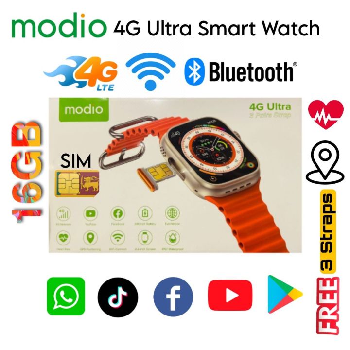 Modio Android 4G Smart Watch Sim Version With Free Straps. | Daraz.lk