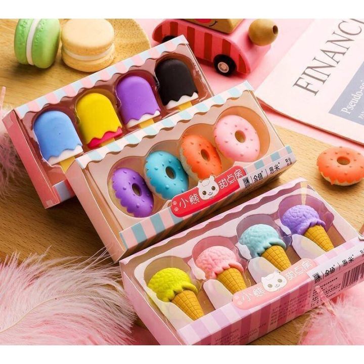 Fancy eraser ice cream eraser cute donut eraser 1 pack 4 pcs Assorted ...