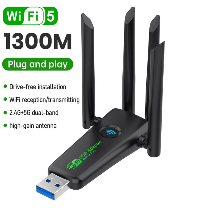 1300Mbps WiFi USB Adapter Dual Band 2.4G/5Ghz Wi-Fi Dongle USB3.0 High ...