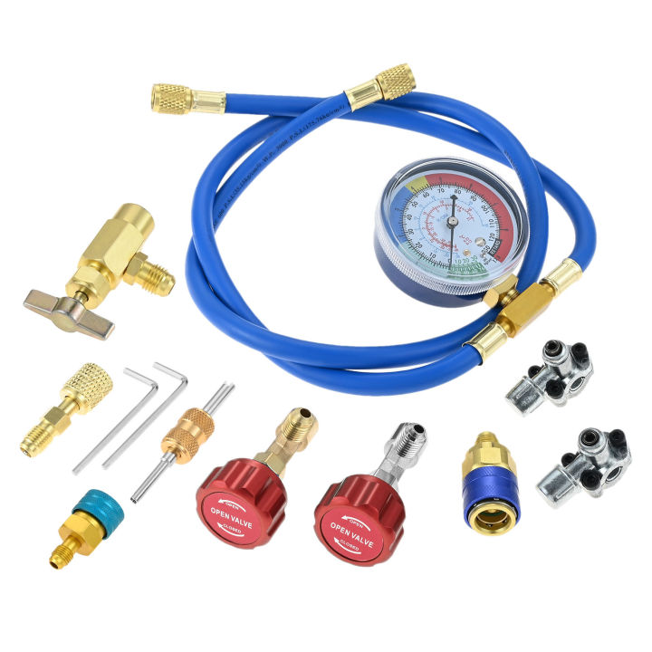 AC R134A R1234YF Refrigerant Recharge Hose Kit Gauge Set with Bullet ...