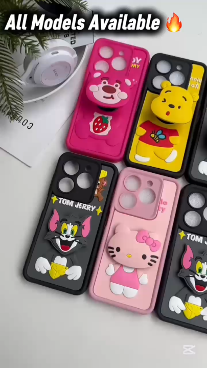 Oppo A5i Back Cover For Girls - Pop Socket Case - Cartoon Case ...