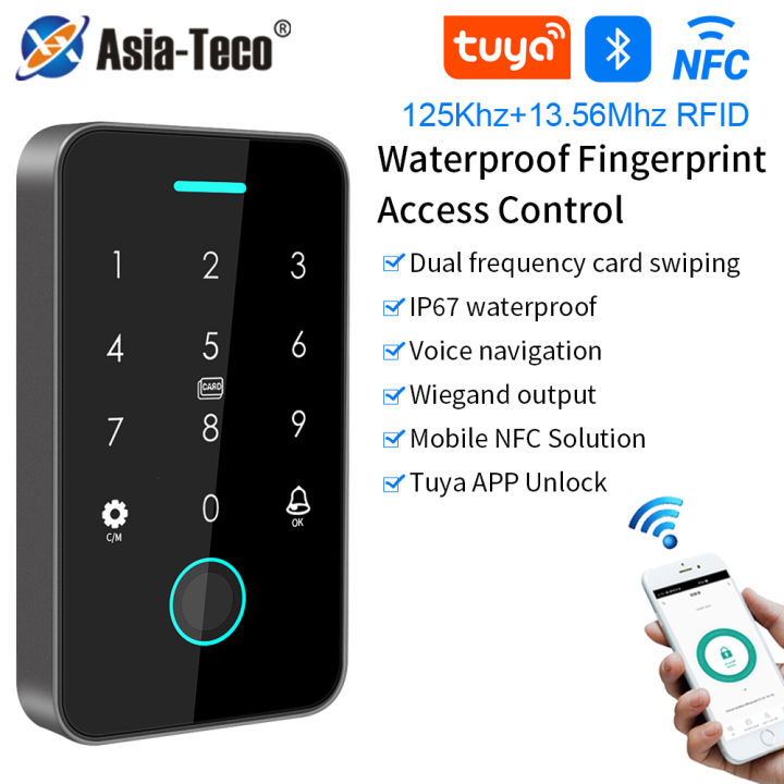 Dual RFID 125Khz+13.56MHz NFC Tuya Outdoor Fingerprint Access Control Keypad IP67 Waterproof ...