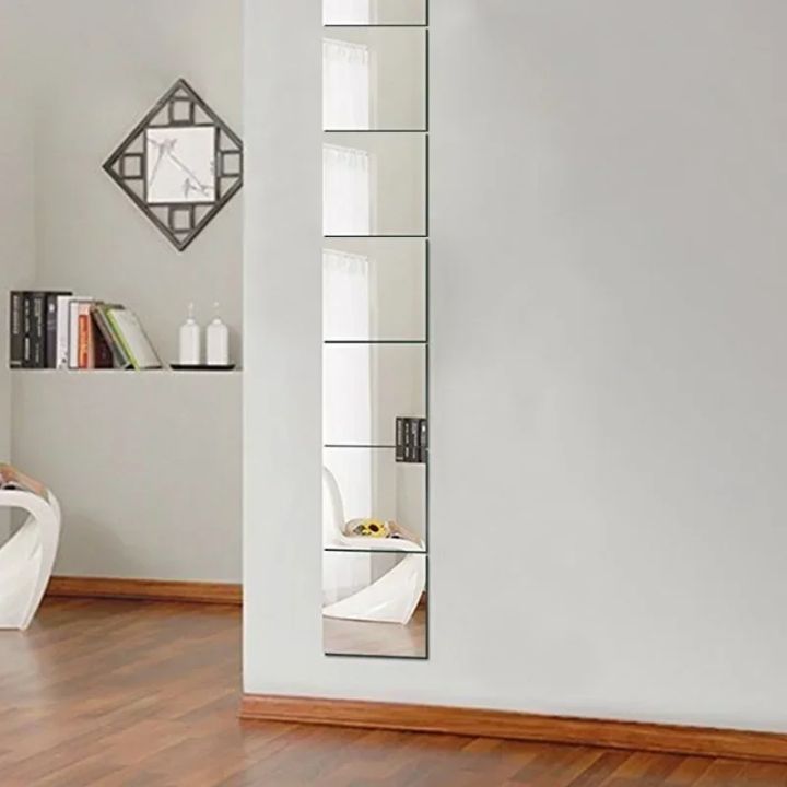 9Pcs Mirror Tile Wall Stickers Mosaic Room Makeup Decor 3D Decal Self ...