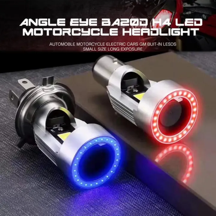 Bulb With Fans H4 BA20D Blue/Red Angel Eye LED Motorcycle Headlight ...