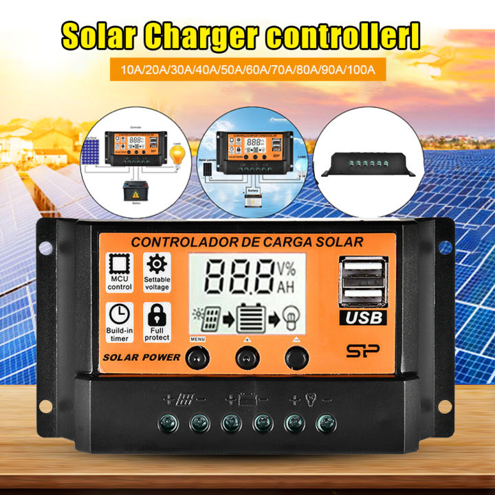 Solar Charge Controller Solar Panel Controller 12V/24V Adjustable LCD ...
