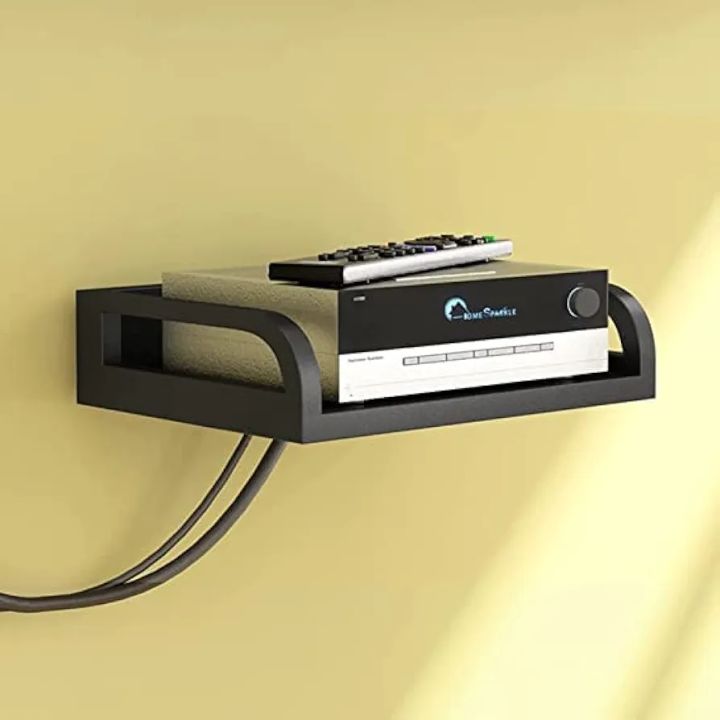 Black Set top Box Stand | WiFi Router Holder Wooden Wall Shelves ...
