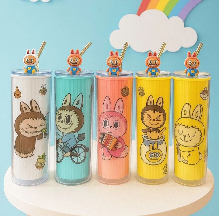 Labubu Sipper Bottle with Straw 720ml – Cute Cartoon Plastic Water ...