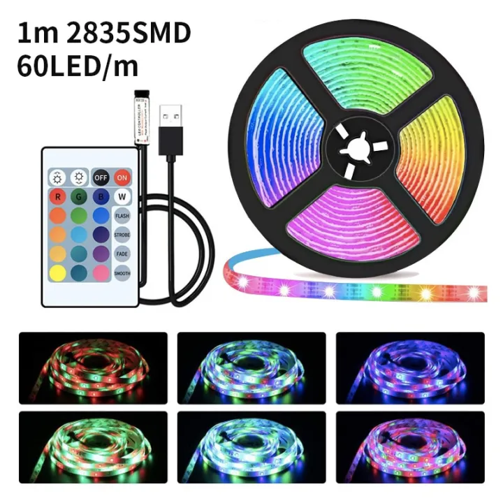 1m USB LED Strip Lights 60LEDs/m RGB Tape SMD 2835 With Remote Control ...