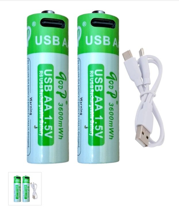 Type-C USB Port Rechargable 1.5V AA Batteries, 1000 Cycles Li ion ...
