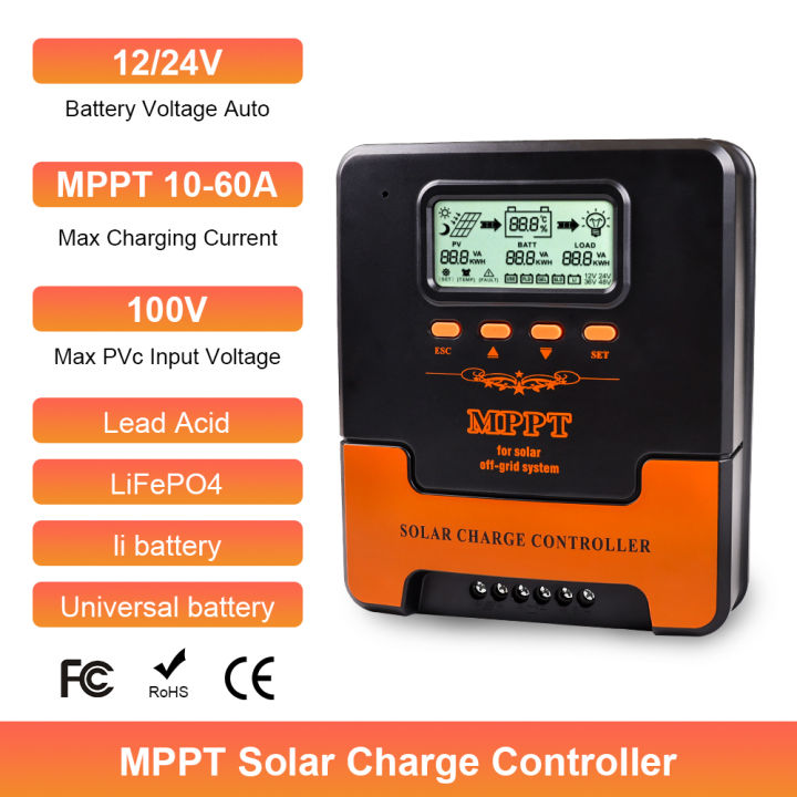 MPPT 10A 20A 30A 40A 50A 60A Solar Charge Controller 12V 24V Auto PV ...