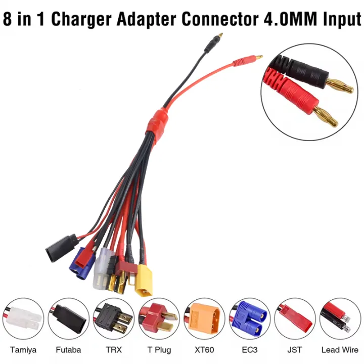 XT60 4.0MM Banana Connector To EC3 XT60 TRX JST Futaba T Plug 8 in 1 ...