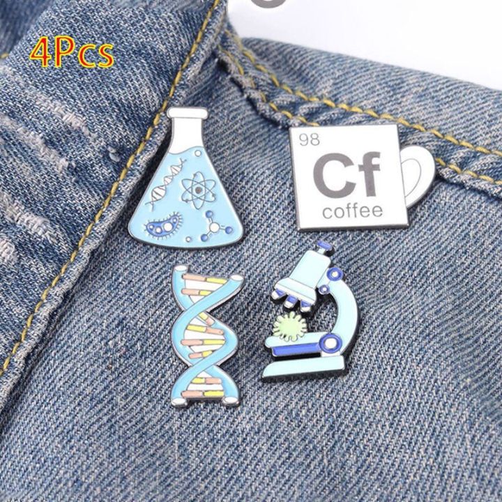 4pcs Science Enamel Pin Microscope Beaker Chemical Molecular DNA ...