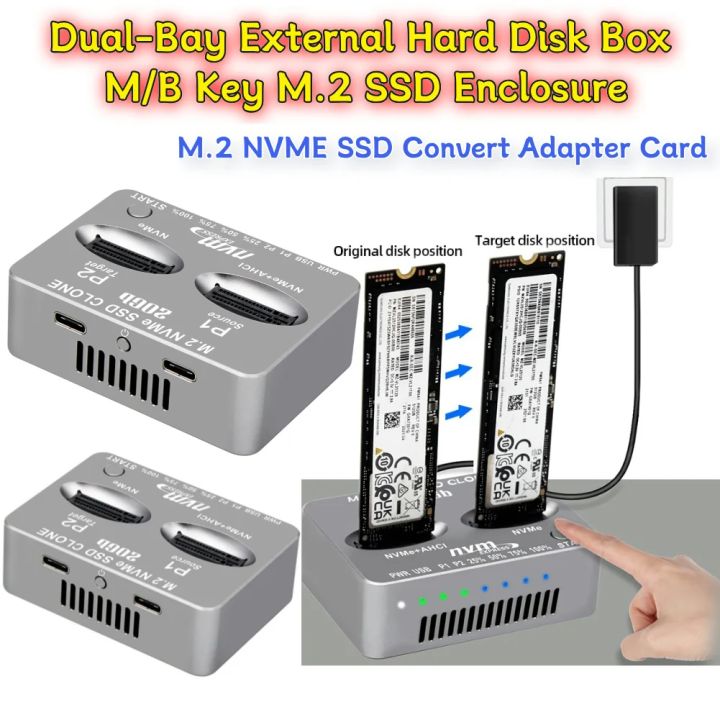 Dual-Bay M.2 NVME SSD Clone USB3.2 Type C NVME Docking Station Gen2X ...