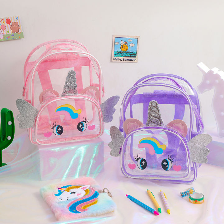 New Cartoon Transparent Backpack for Children's Big Eyed Unicorn ...