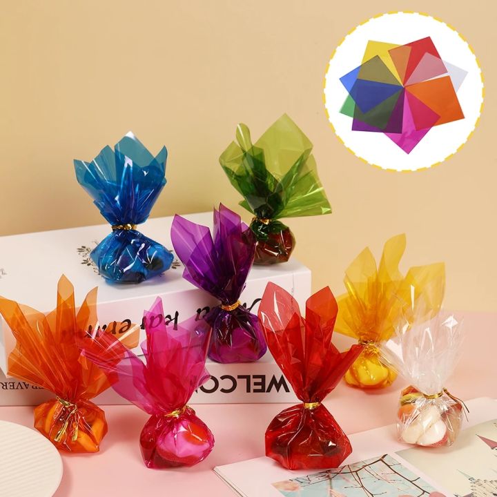 80 Pcs Colored Transparency Wrapping Paper，Cellophane Wrap Sheets with ...