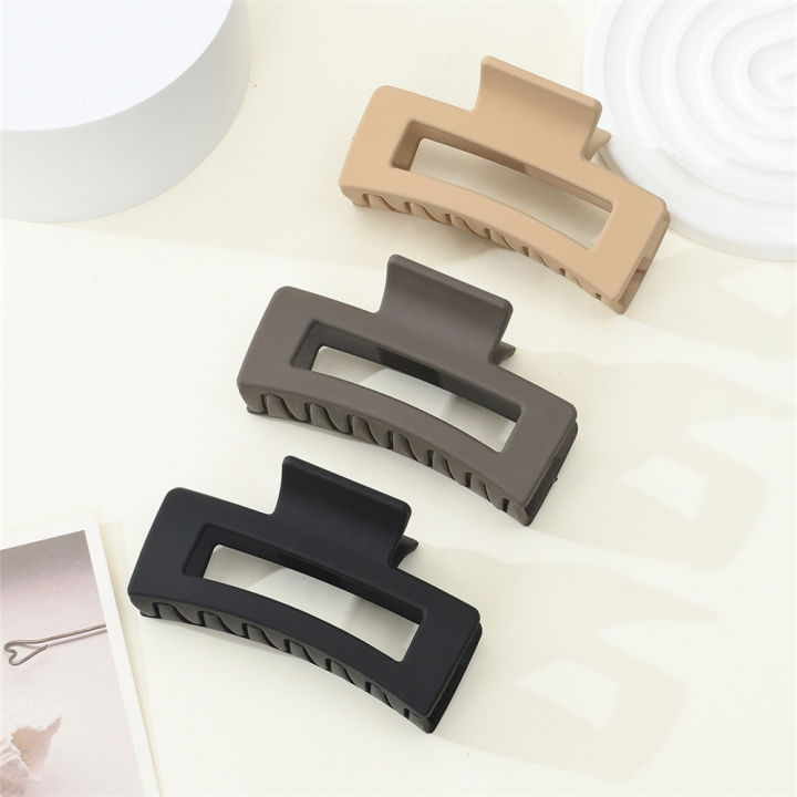 Trendy Pure Color Matte Plastic Hair Claw Clamps Big Pastel Rectangular ...