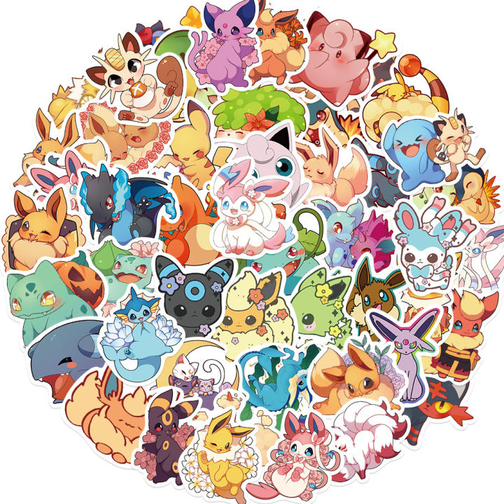 50PCS Cartoon Pokemon Stickers Kawaii Anime Decals for Laptop Luggage ...