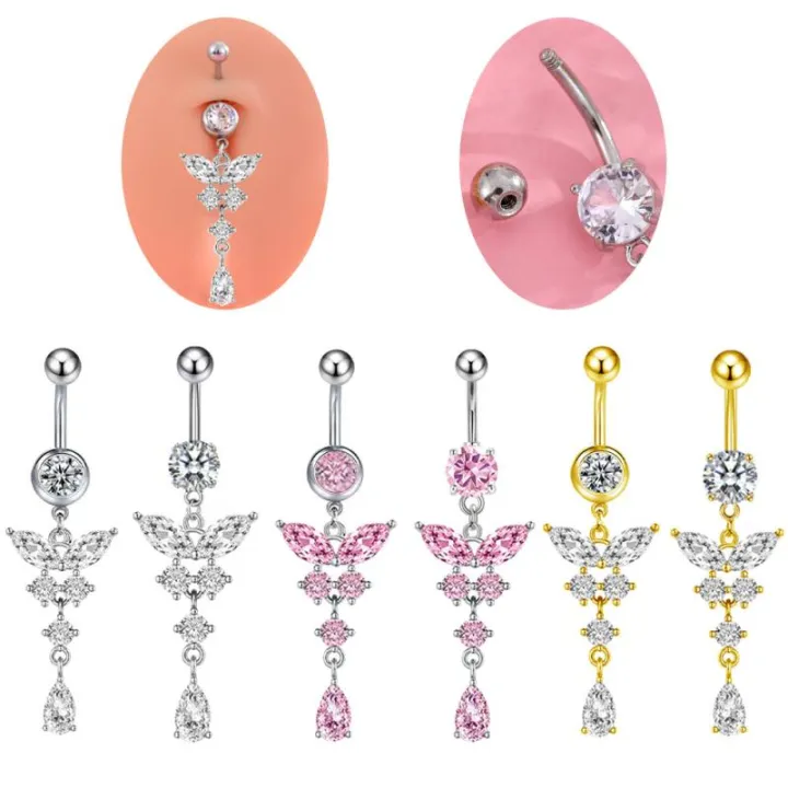 Enchanting Crystal Belly Button Rings Stainless Steel Prolonged Charm ...