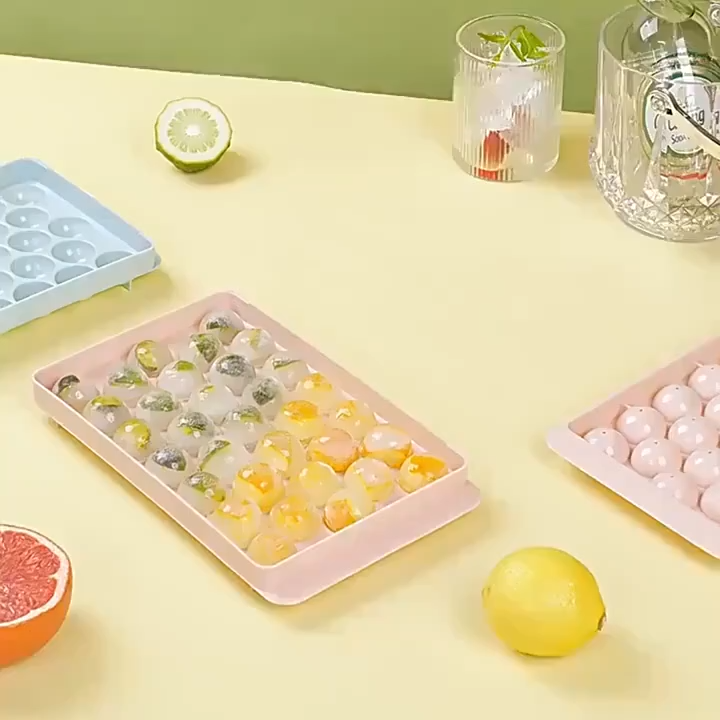 Round Ice Cube Trays with Lid & Bin, Ice Ball Maker Mold for Freezer ...