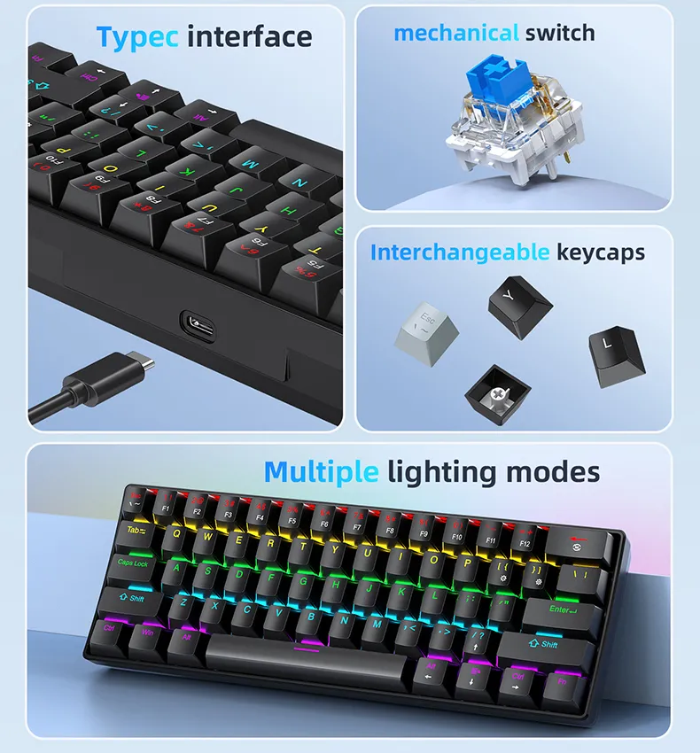 61 Keys Mechanical Keyboard Wired,APAYADO K61 RGB 60% Portable Mini ...
