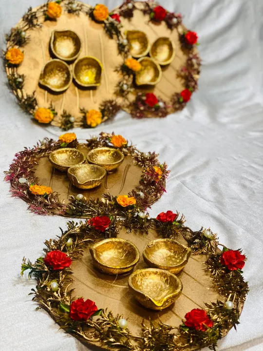 Set of 3 Mehndi Copper Plates for Ubtan, Haldi, & Mehndi Ceremonies ...