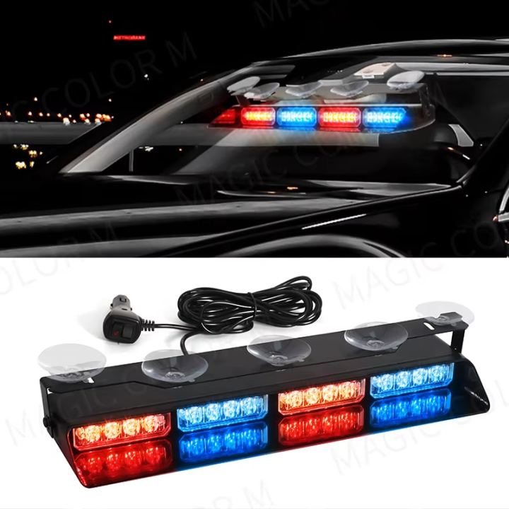 16 LED Car Strobe Warning Light Assembly Front Windshield Emergency ...