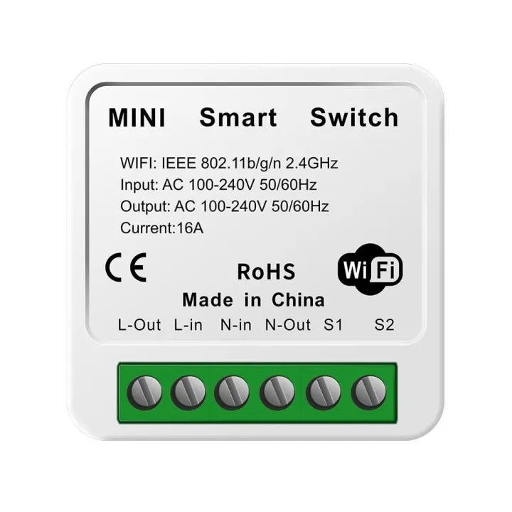 Wifi Mini Smart Switch 16A DIY Light Switches 2 Way Wireless Smart Home with Tuya Smart Life ...