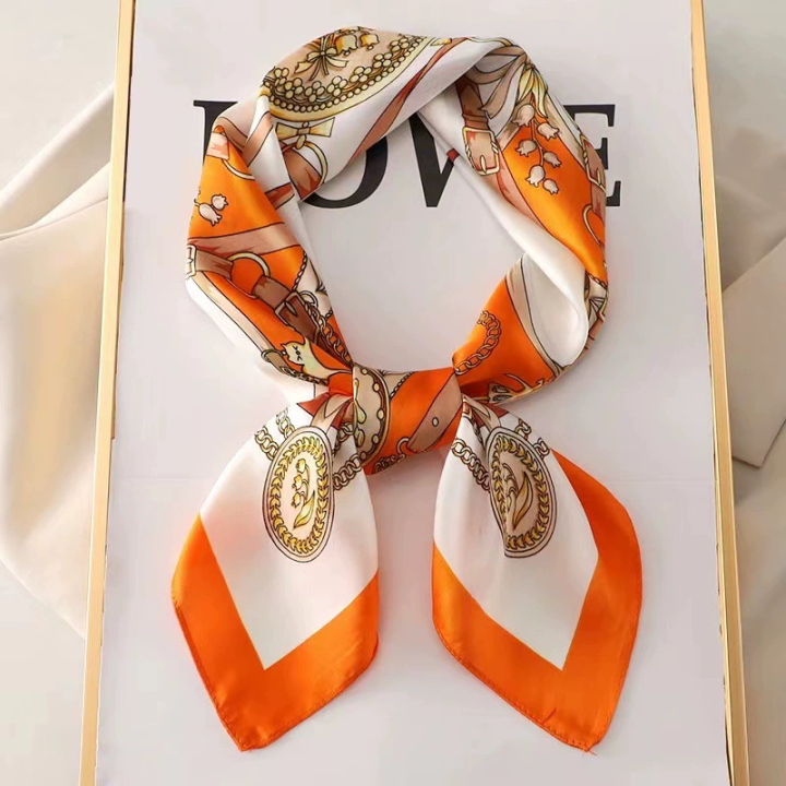 1pcs 70cm Roman Chain Silk Scarf for Women Simulated Silk Geometric ...