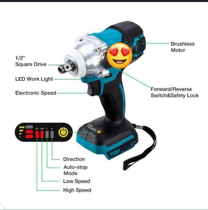 Electric Brushless Impact Wrench Cordless 1/2 Socket Spanner 21V ...