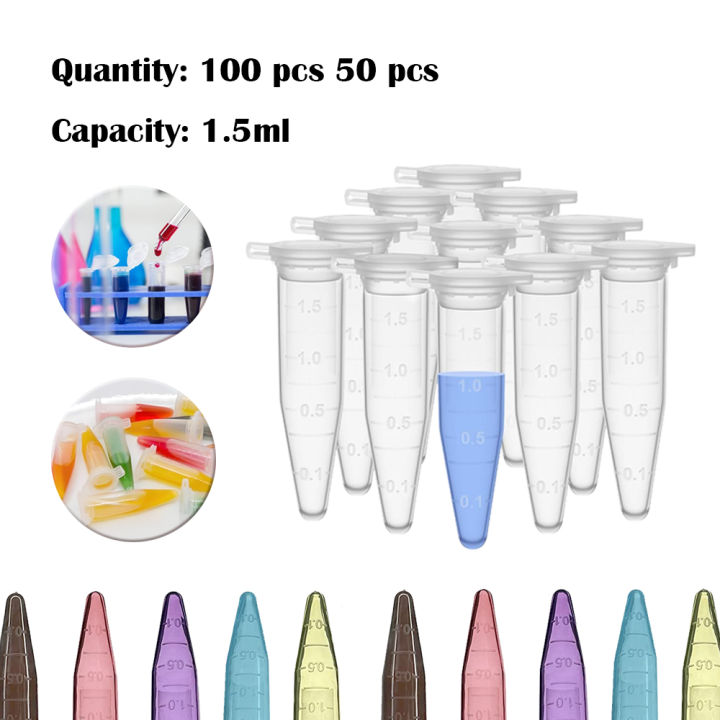 50/100PCS 1.5ml Plastic Centrifuge Tubes with Lids - Disposable Micro ...