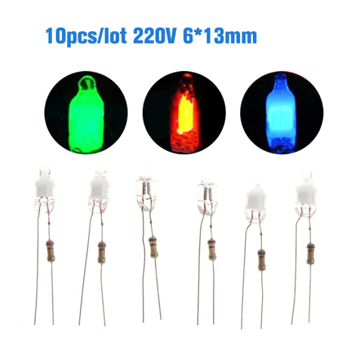 10Pcs Neon Indicator Light Green Red Blue Signs 6mm Neon Lamp Glow 2 ...