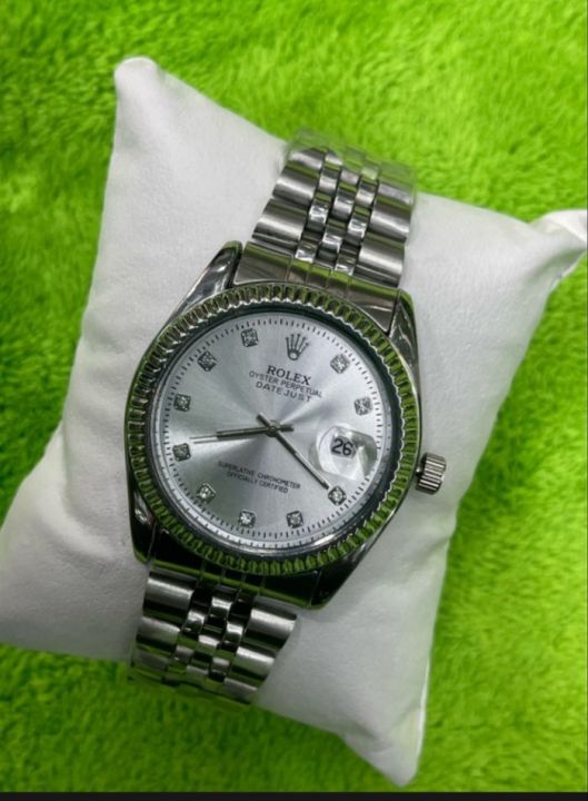 ROLEX GENTS MENS STAINLESS STEEL SILVER CHAIN LUXURY DATE WATCH | Daraz.lk