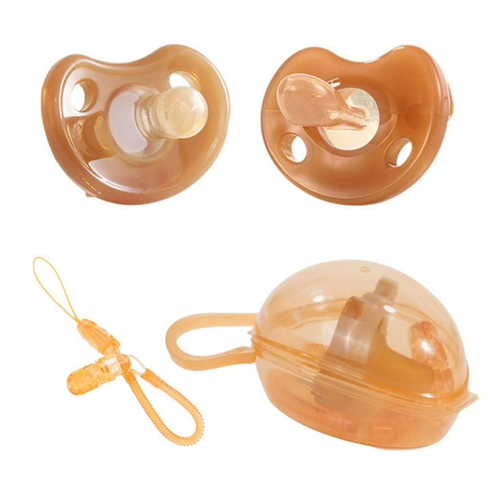 3 Pcs Baby Silicone Pacifier Set One Piece Soft Brown Pacifier With ...