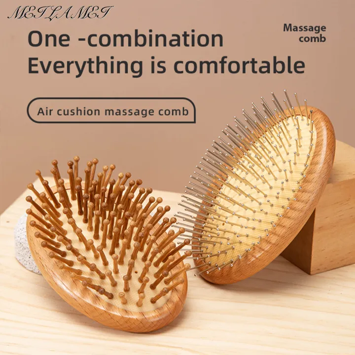 1pcs/2pcs Wood Comb Professional Healthy Paddle Cushion Hair Loss ...